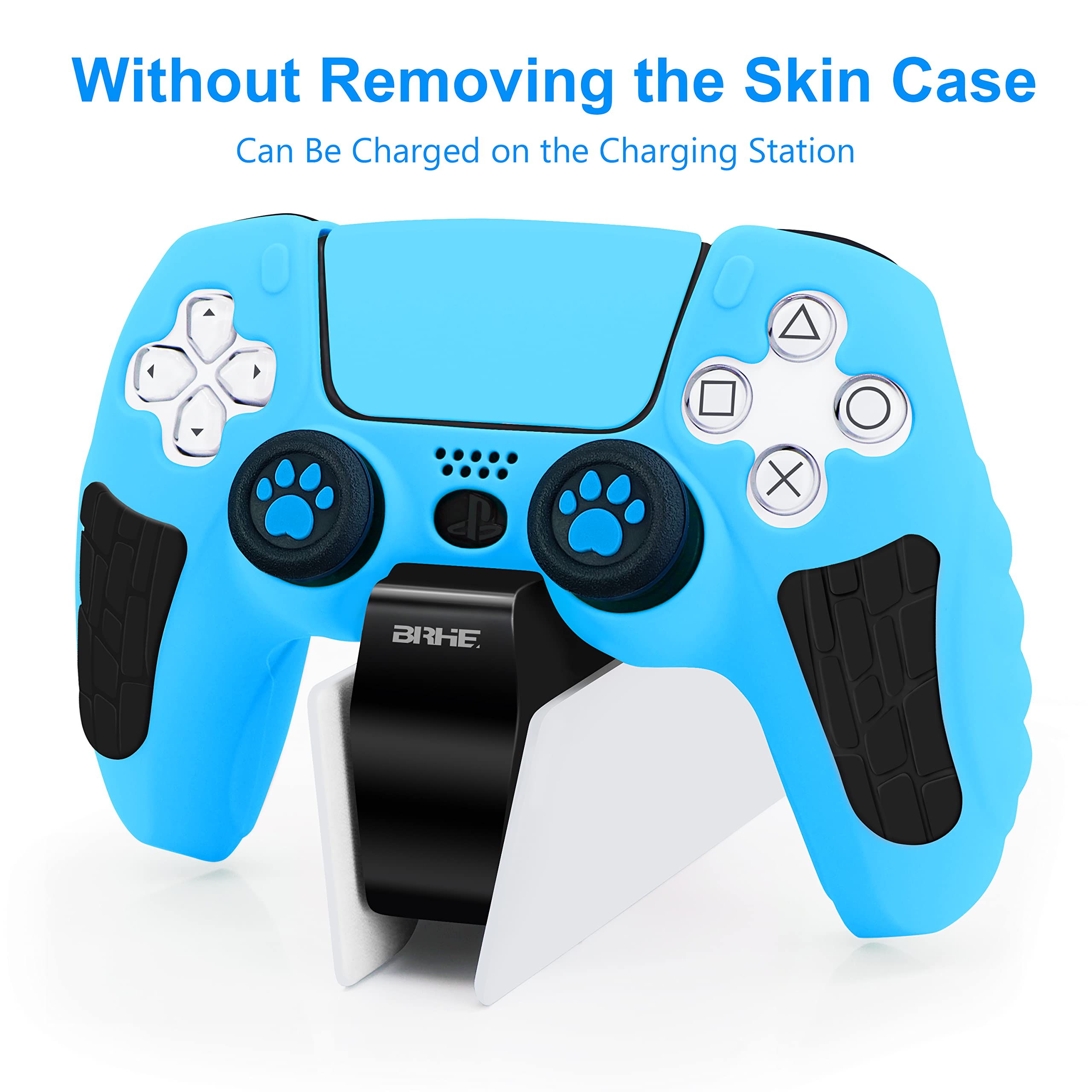 Silicone Skins Cover for PS5 Controller, Sweat-proof Protective Skin Shell Accessories Set with 2 Cute Cat Paw Joystick Thumb Grips Caps,Solid Protection and Good Grips(Blue)