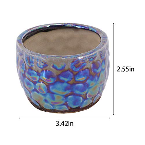 Segreto Succulent Plant Pots Marbling Pattern Flower Pots Ceramic Planter for Cactus Plants Container Bonsai Pots with Bamboo Tray and Drainage Hole for Home Decor,Set of 2