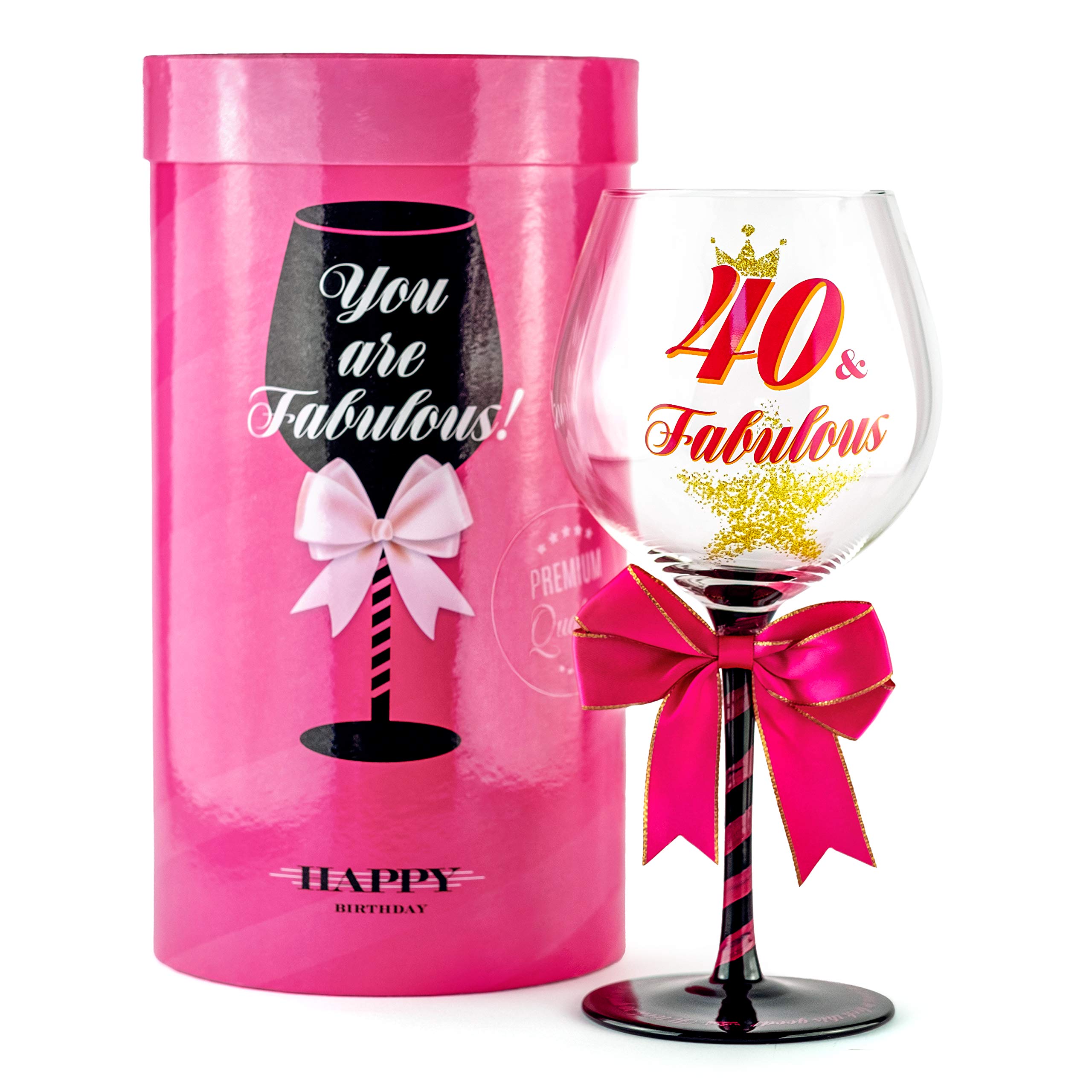 SAY HO UM 40 and Fabulous Birthday Wine Glass for Women | Fun Gift for Woman Turning Forty Years Old | Mom, Best Friend, Aunt, Sister, Cousin, Co-Worker | Big 23 oz, 8.8 Inch Tall Wine Glass