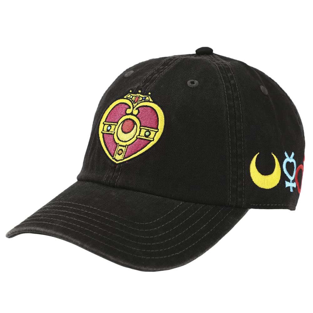 Sailor Moon Embroidered Character Emblems Pigment Dye Adjustable Hat Black