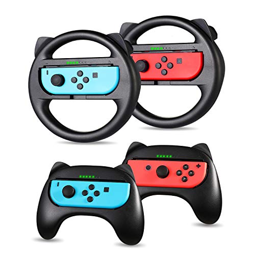 Melelife Accessories Kit Bundle for Nintendo Switch - Include Screen Protector, Carrying Case, Steering Wheel, Joycon Grip, Protective Case, Charging Dock, Switch Stand