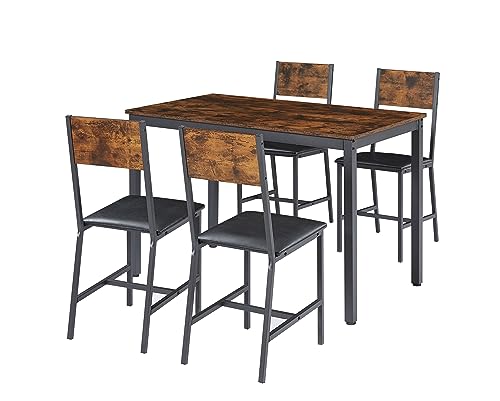 Livavege Industrial Table 4, 3-Pieces Kitchen & Dining Room Sets with 2 Benches for Small Space Dinette, Metal Frame and Wood Board, Ideal for Home Breakfast Nook, 3-pcs, Rustic Brown