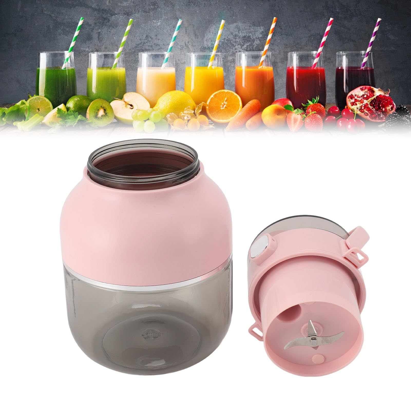 Zerodis Large Capacity Blender Cup, USB Rechargeable, Cordless Convenience, Multi Functional Juicer, Portable and Convenient, Portable Blender Cup, ABS Material, Lithium Battery (Built, Pink