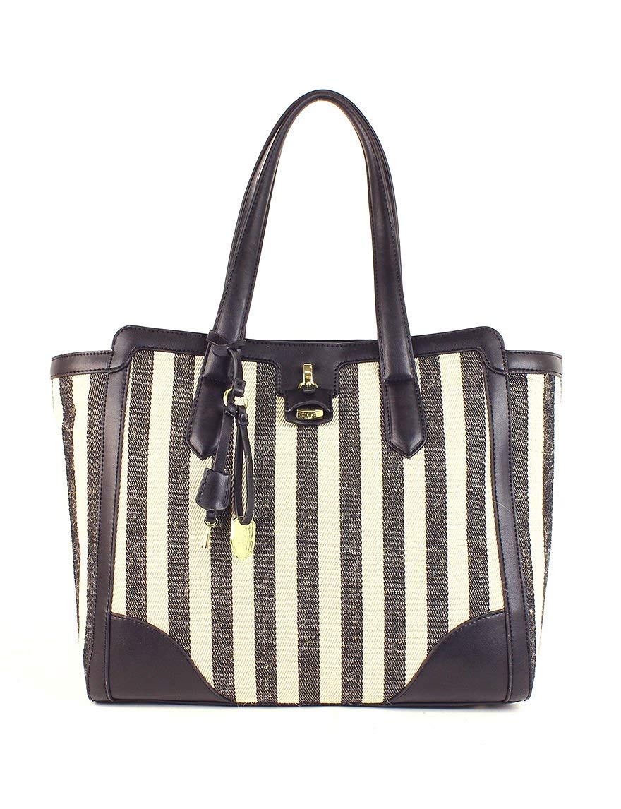 LONDON FOG Skylar Striped Shopper Tote Handbag Black Stripe