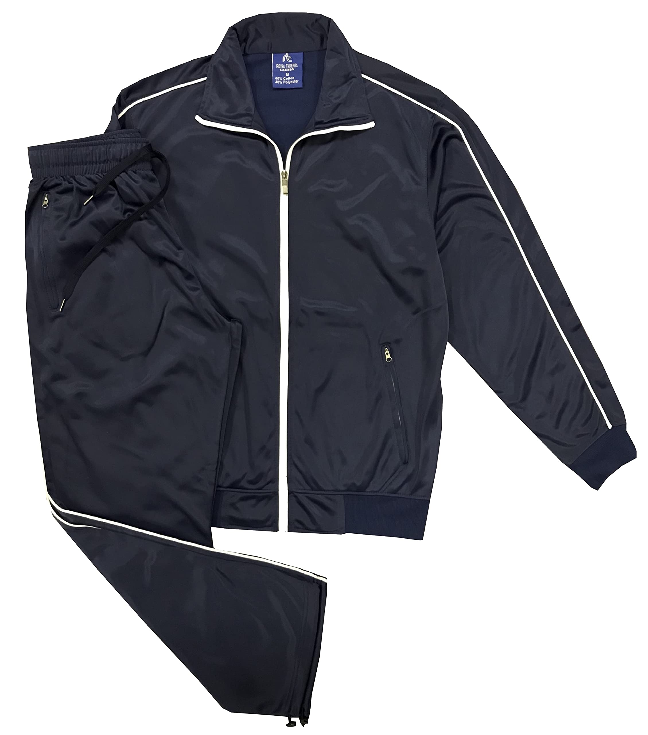 Men Classic Activewear Spring TrackJacket Trackpants Tracksuit Outfit (Navy Blue, 3XL)