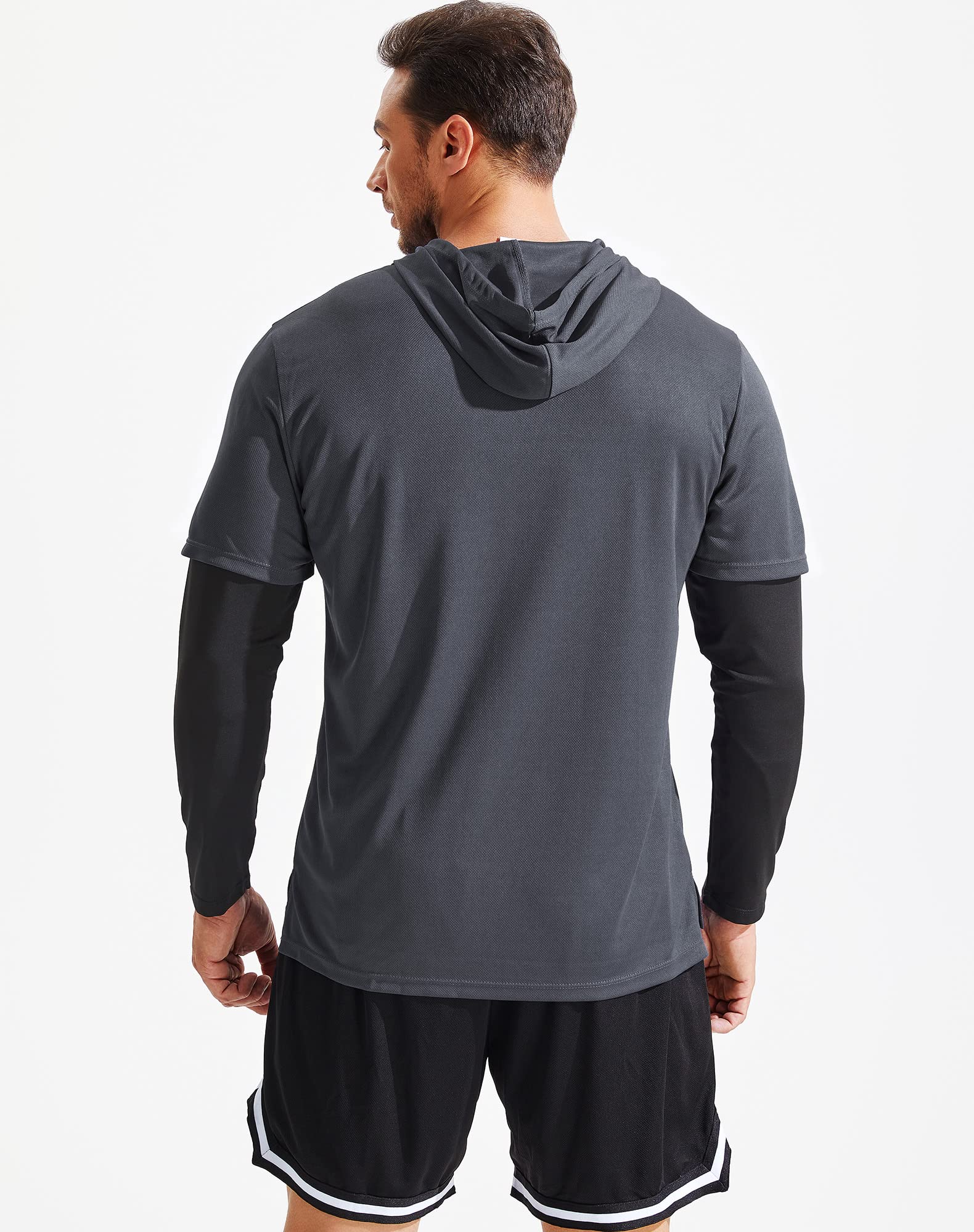 NELEUS 3 Pack Mesh Running Shirt Long Sleeve Workout Shirts with Hoods for Men,5124,Black/Grey/White,Large