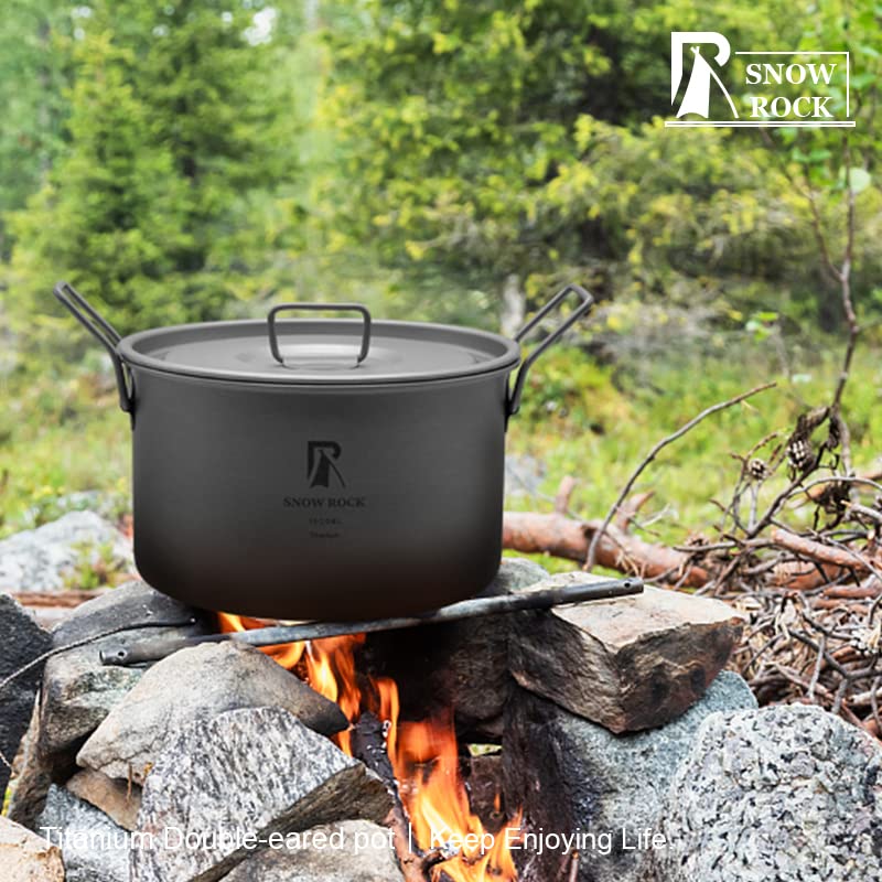 SNOW ROCK 1500ML Titanium Camping Pot Stockpot with Lid Cover Two Foldable Handles Titanium Camping Cookware Backpacking Pot