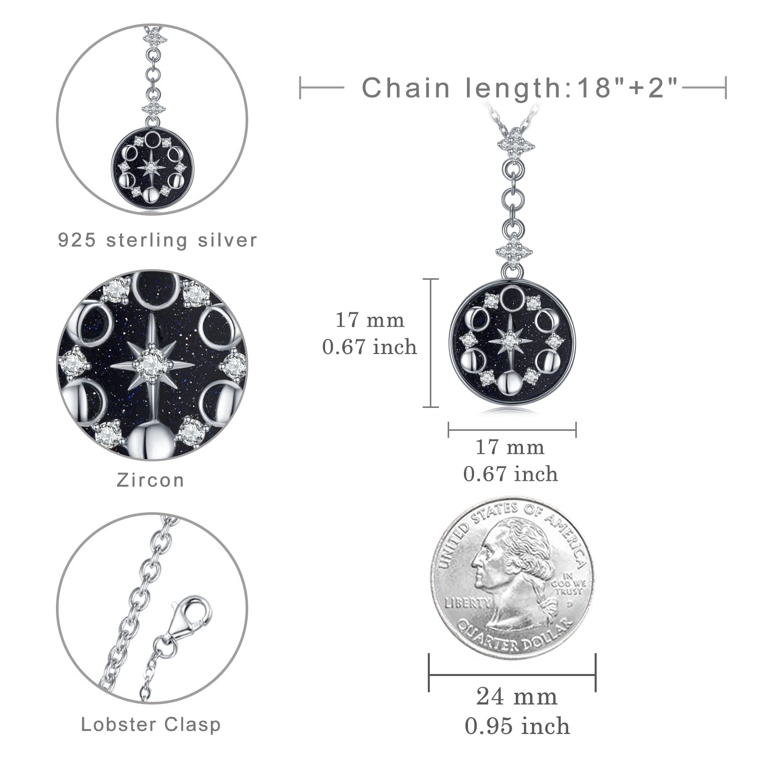 SCZKLAQ Moon Phase Necklace 925 Sterling Silver Moon Necklace Moon Phase Jewelry for Women