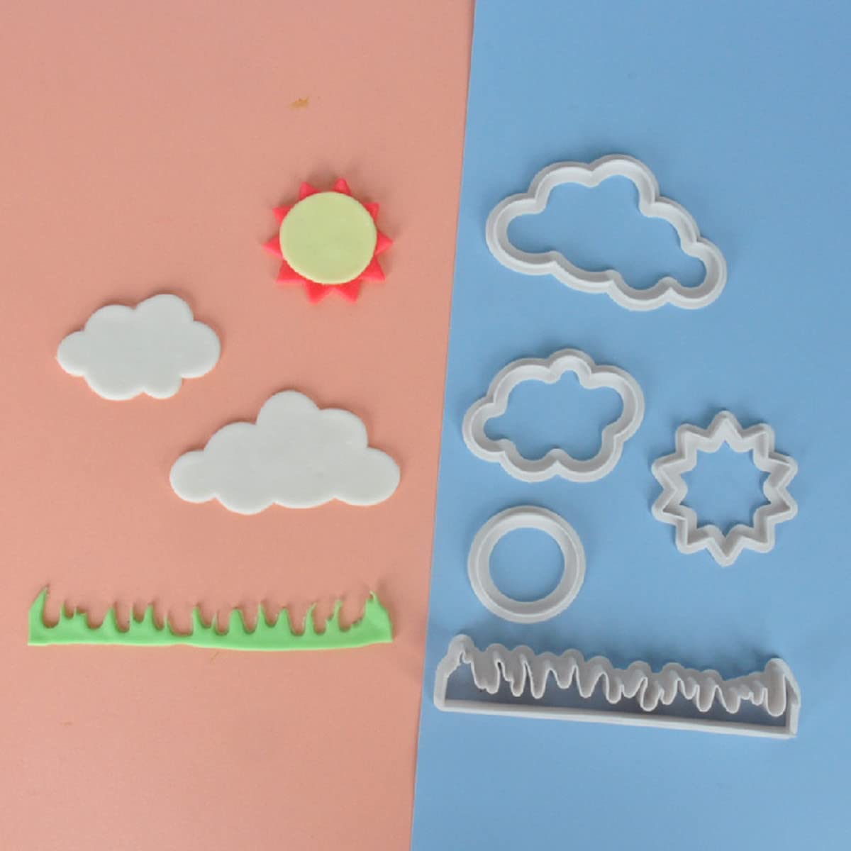 Serduobi 10 Pcs Cloud Cookie Cutters Cloud Cutters Set Sun Baking Molding Grass Cake Decorating Mini Sun Cutters for DIY Cake Fondant Decorating