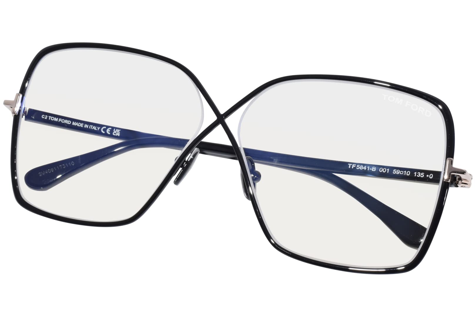 Tom Ford Eyeglasses FT 5841 -B 001 Shiny Black, t Logo/Blue Block Lenses