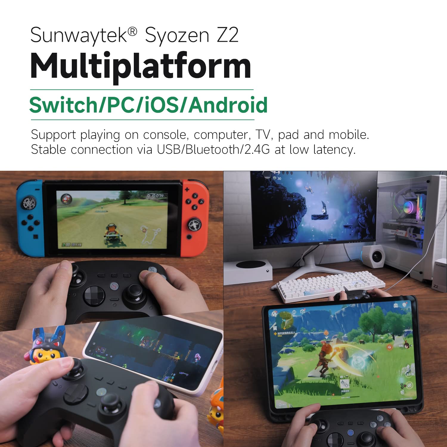 sunwaytek Syozen Z2 Wireless Mechanical Controller for Nintendo Switch, PC, iPad (Black)