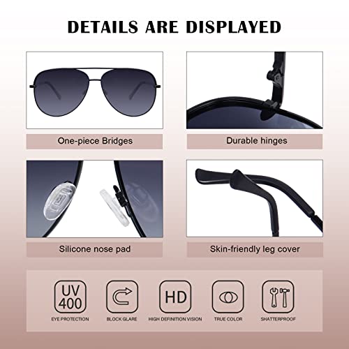 Sahouna Oversized Aviator Sunglasses for Women Polarized Sunglasses UV Protection Large Metal Frame Rose Gold