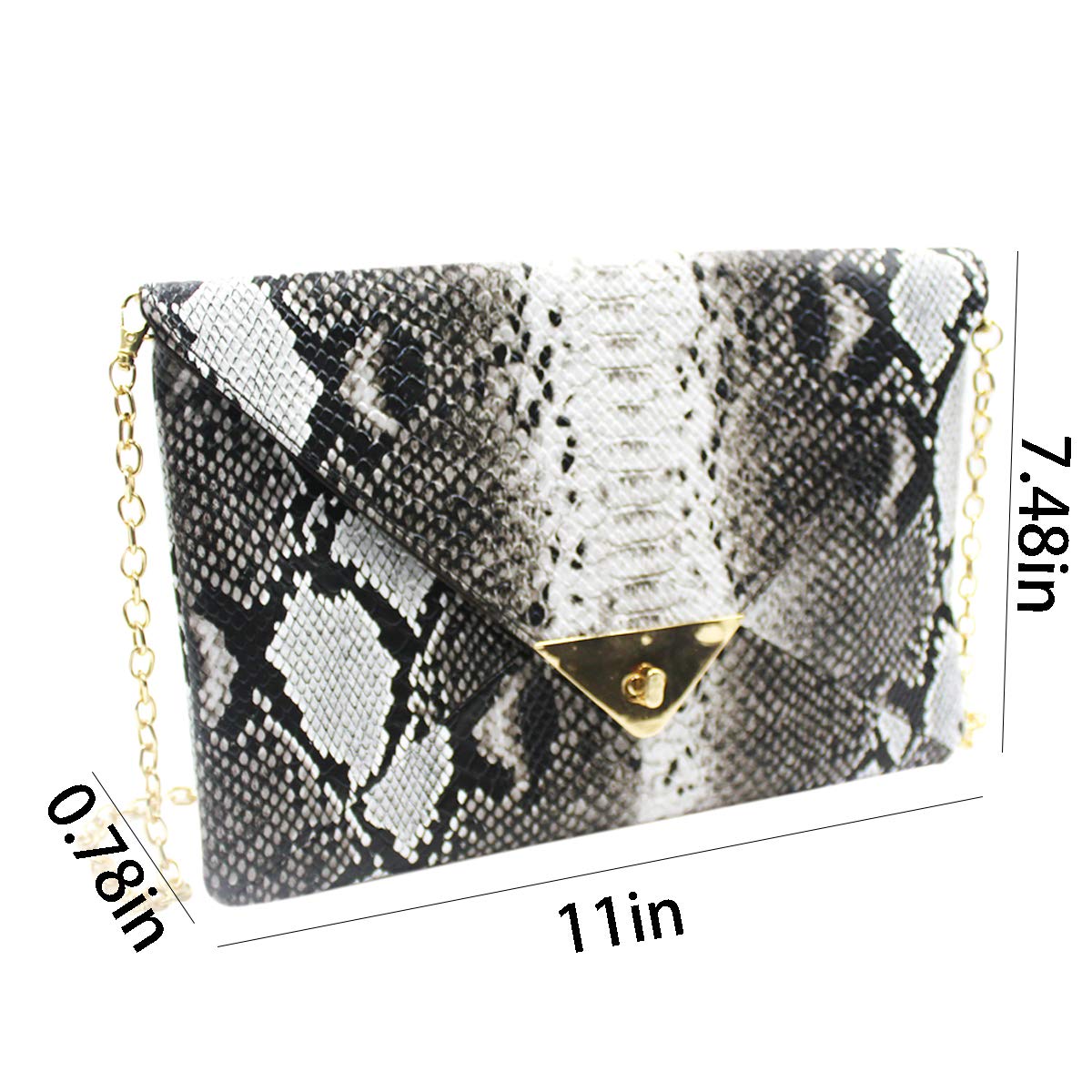 MINGSEECESS Women Thin Envelop Clutch Handbag with Chain Strap Ladies Snakeskin Shoulder Crossbody Bag