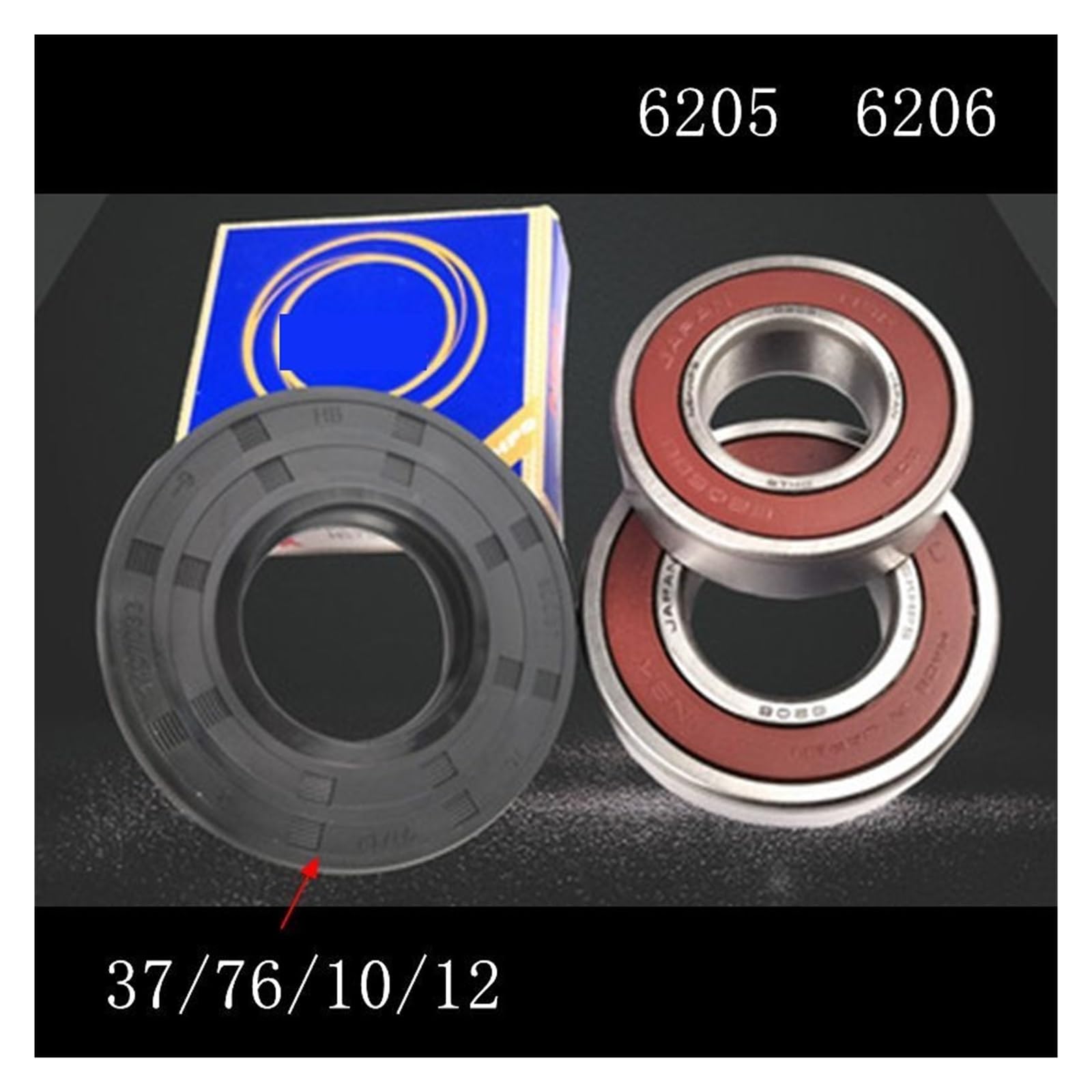 MiJob Compatible for TCL Drum Washing Machine Water Seal(37/76/10/12) Bearings 2 PCs(6205 6206) Oil Seal Sealing Ring Parts