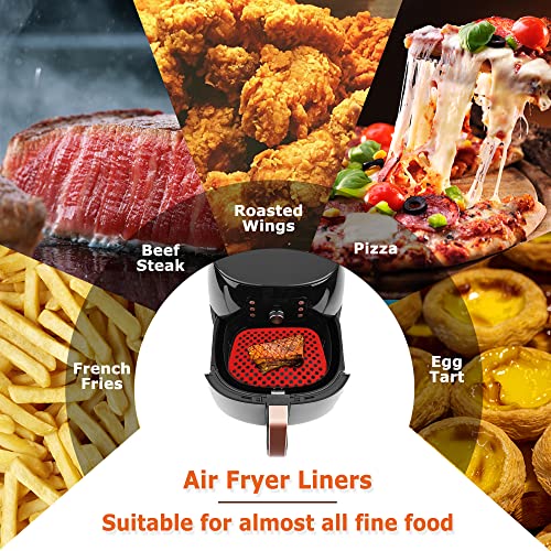 Reusable Air Fryer Silicone Liners Set, 8.5in Non Stick Perforated 5.8qt Air Fryer Accessories with Magnetic Cheat Sheet Deep Fryer Parts Replace Parchment Paper Easy Clean, 3 Pcs Square