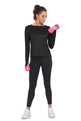 Soneven Long Sleeve Workout Tops for WomenLoose Fit Boat Neck Athletic Shirt with Thumbhole Quick Dry Active Tops Black