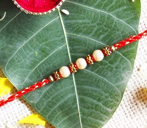 Traditional White Pearl Rakhi for Brother Multicolor Beautiful & Designer Thread Raksha Bandhan Rakhi for Loving Brother Bhai RURAKH0040