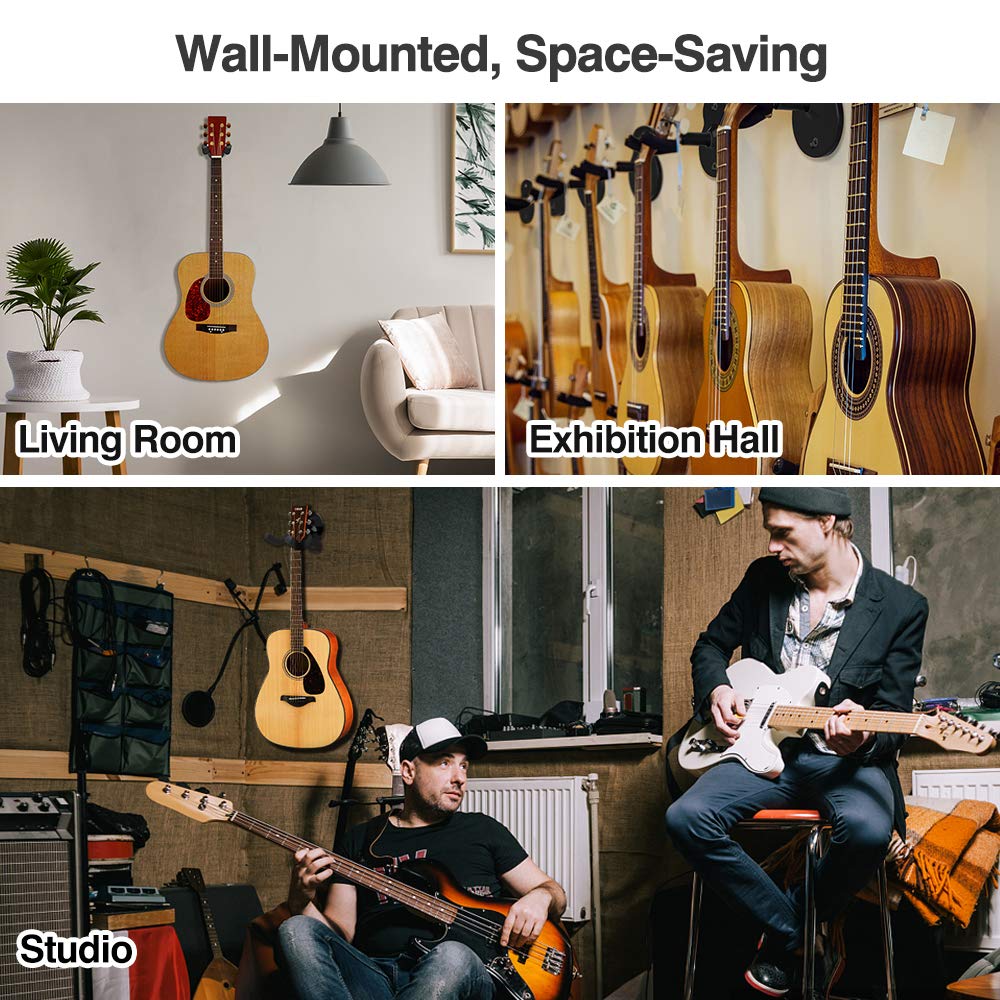 MoKo Guitar Wall Mount Hanger 3-Pack, Guitar Hanger Wall Hook Holder Stand for Bass Electric Acoustic Guitar Ukulele Guitar Wall Hanger Bracket Guitar Hanger for Studio Room - Black