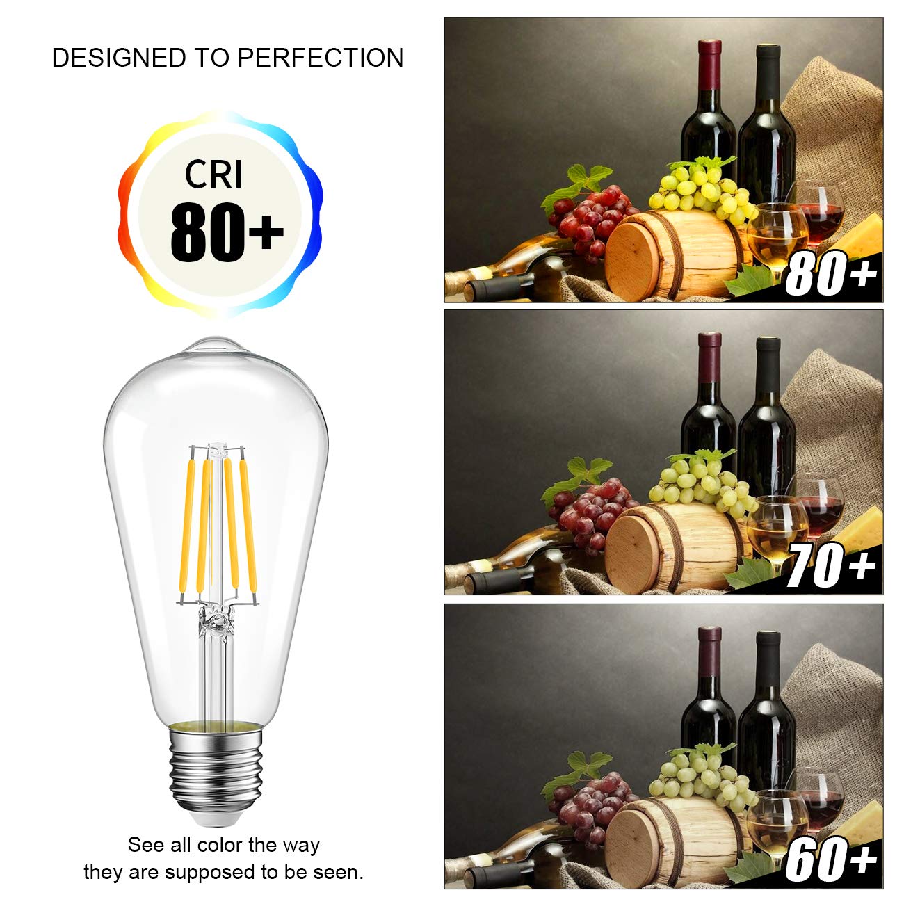 LVWIT Dimmable Vintage Edison Light Bulbs ST21 LED Filament Bulb 5W(60 Watt Equivalent) 3000K Soft White E26 Medium Base, Clear Glass(6-Pack)