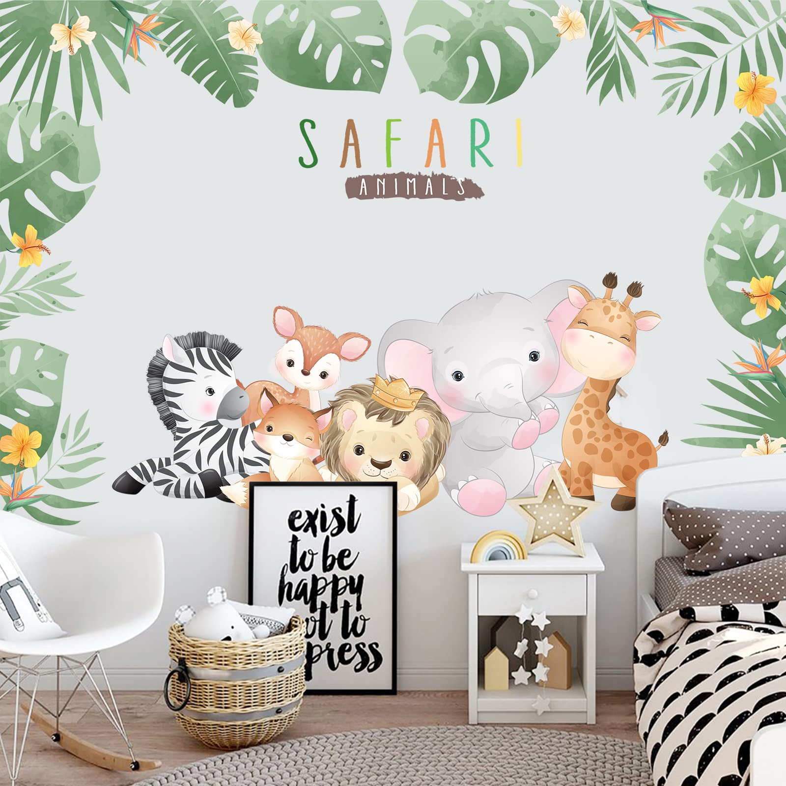 Wall Stickers, African Jungle Zebra Giraffe Fox Sloth Bear Wall Decals Decoration, DIY Wall Art Mural, Bedroom Kids Room Nursery Corridor Wall Decor Painting