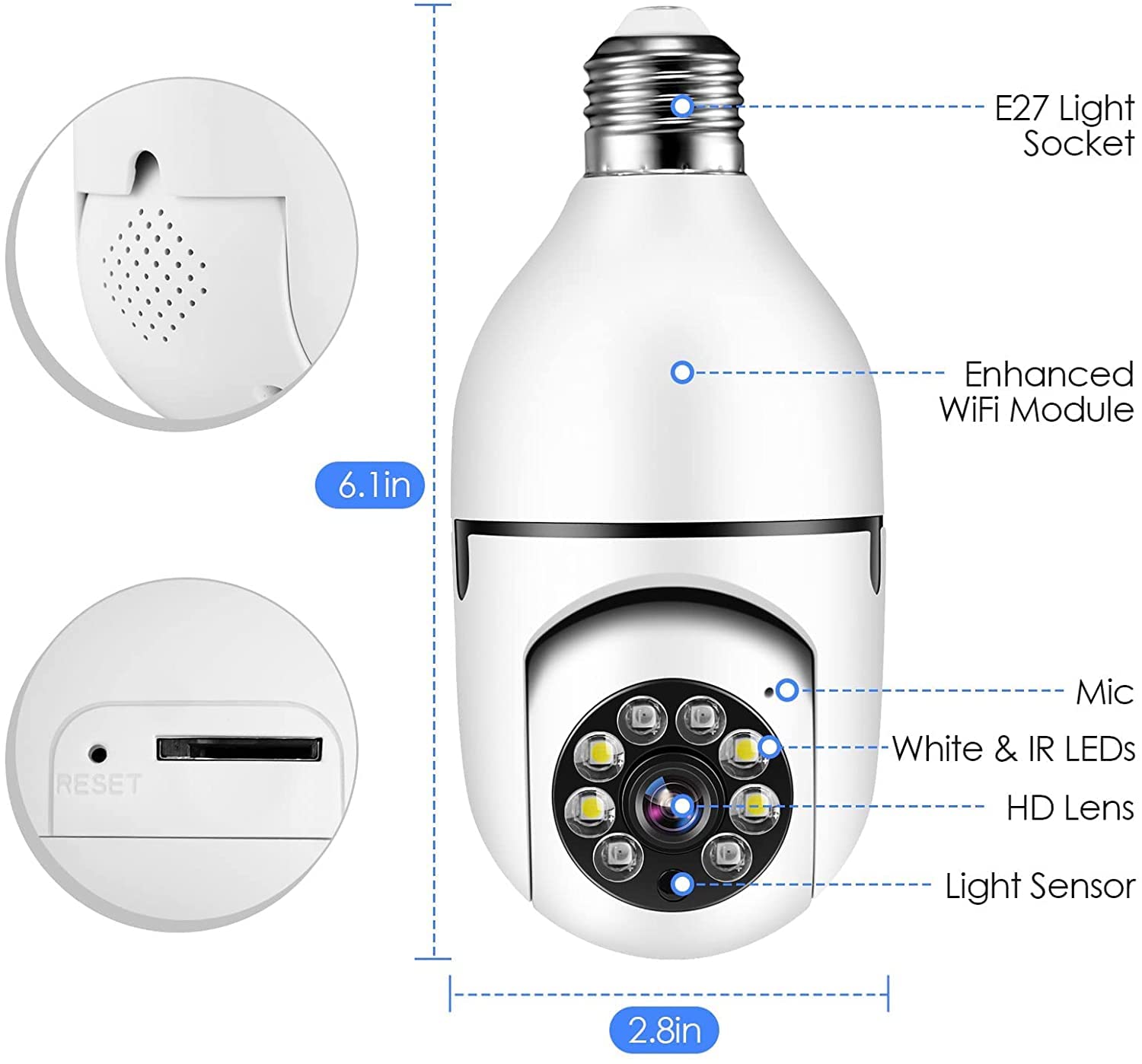 Light Bulb Security Camera, 5GHz 2.4GHz ,Degree Pan/Tilt Panoramic IP Security Camera, TUYA WiFi 1080P Smart Home Surveillance Cam with Motion Detection Alarm Night Vision Two Way Talk Indoor E27