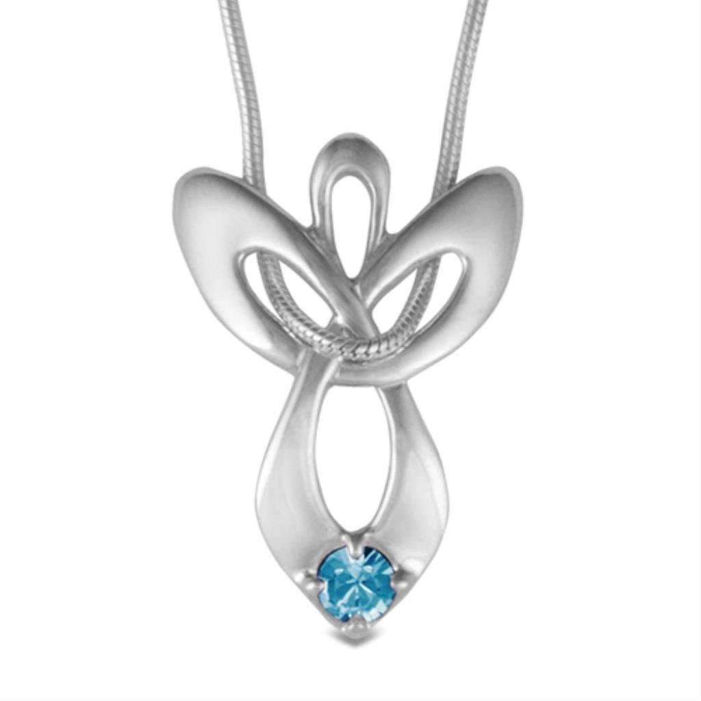 Loving Family Sterling Silver June Crystal Guardian Angel Necklace - 16" Long