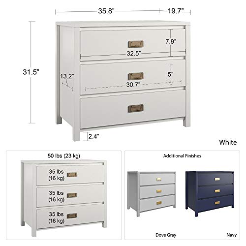 Little Seeds Monarch Hill Haven 3 Drawer White Kids Dresser