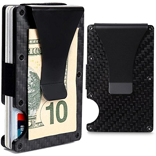 Minimalist Money Clip Wallet Front Pocket RFID Blocking Credit Cards Holder Slim Wallets for Men Women - Carbon Fiber