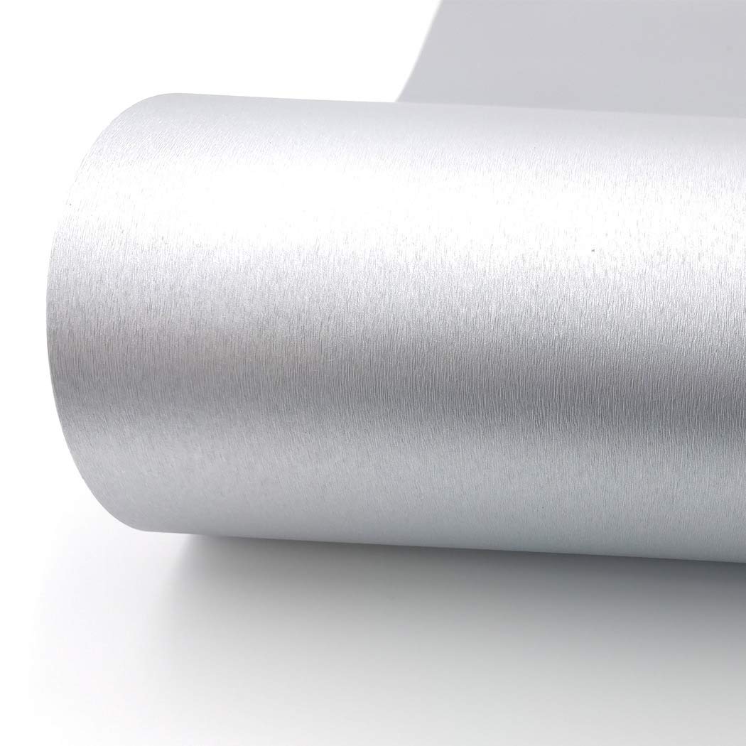 RoyalWallSkins Peel & Stick Brushed Metallic Interior Paper - 24" x 78.7" - Self Adhesive Films for Kitchen Cabinet Shelf Liner (Silver IMS0035)