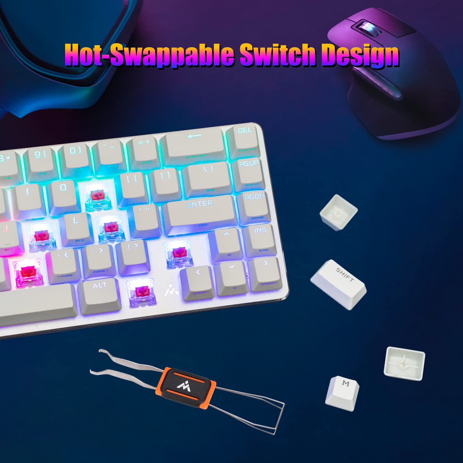 TIETI Wired Mechanical Keyboard,RGB Backlit Ultra-Compact 65% Layout 67Keys Gaming Keyboard,Hot Swappable Keyboard,Gateron Red Switch,White