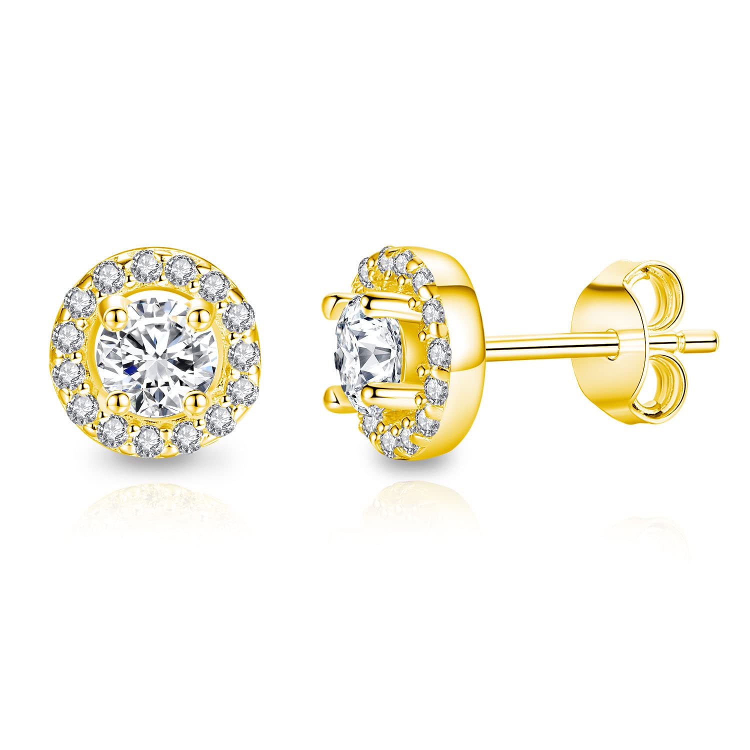 Lavishe Rhodium Plated 925 Sterling Silver Brilliant Cut Cubic Zirconia Round Halo Stud Earrings Center Stone 4mm