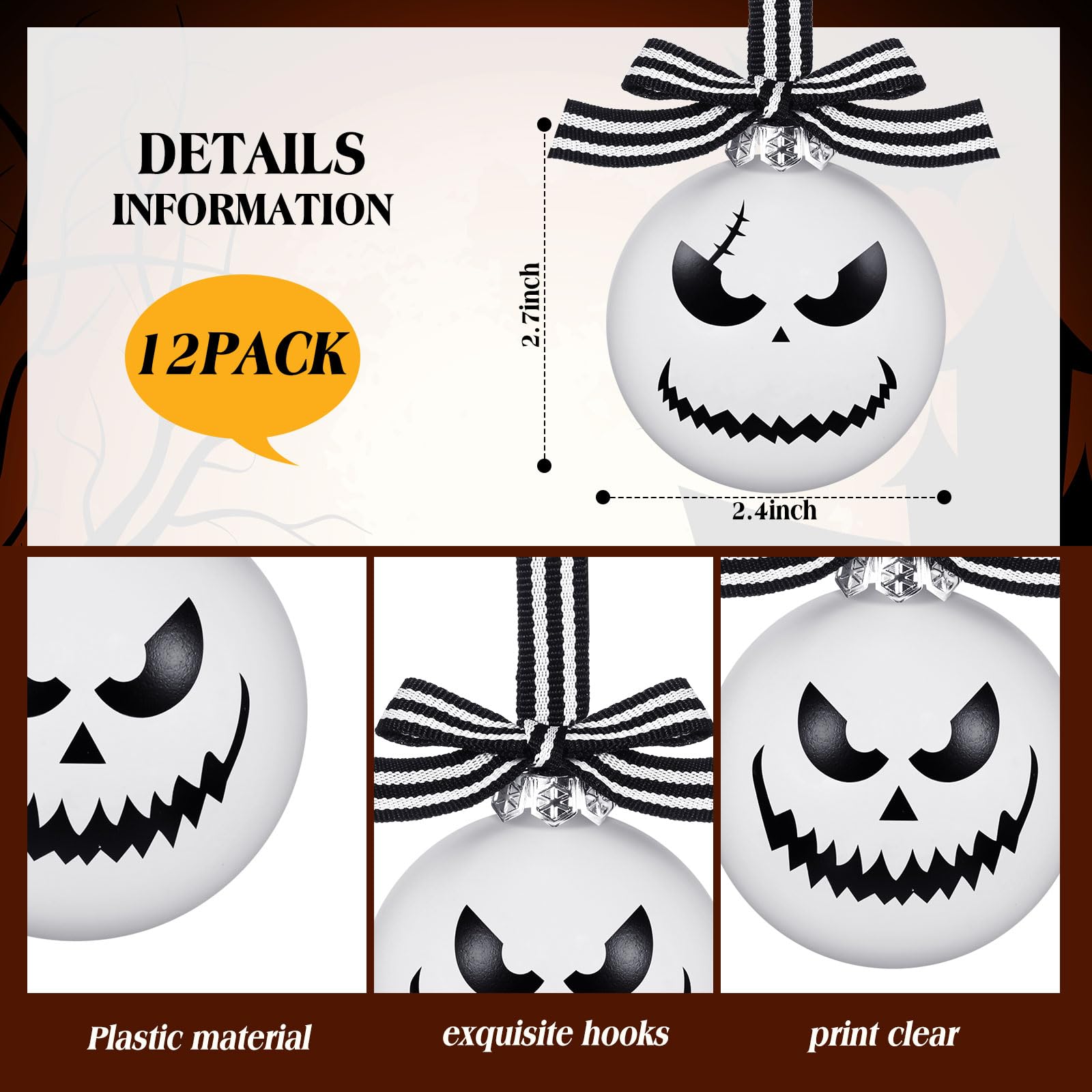 Leyndo 12 Pcs Christmas Tree Ball Ornaments - Nightmare Decorations for Halloween - Ghost Balls for Hanging