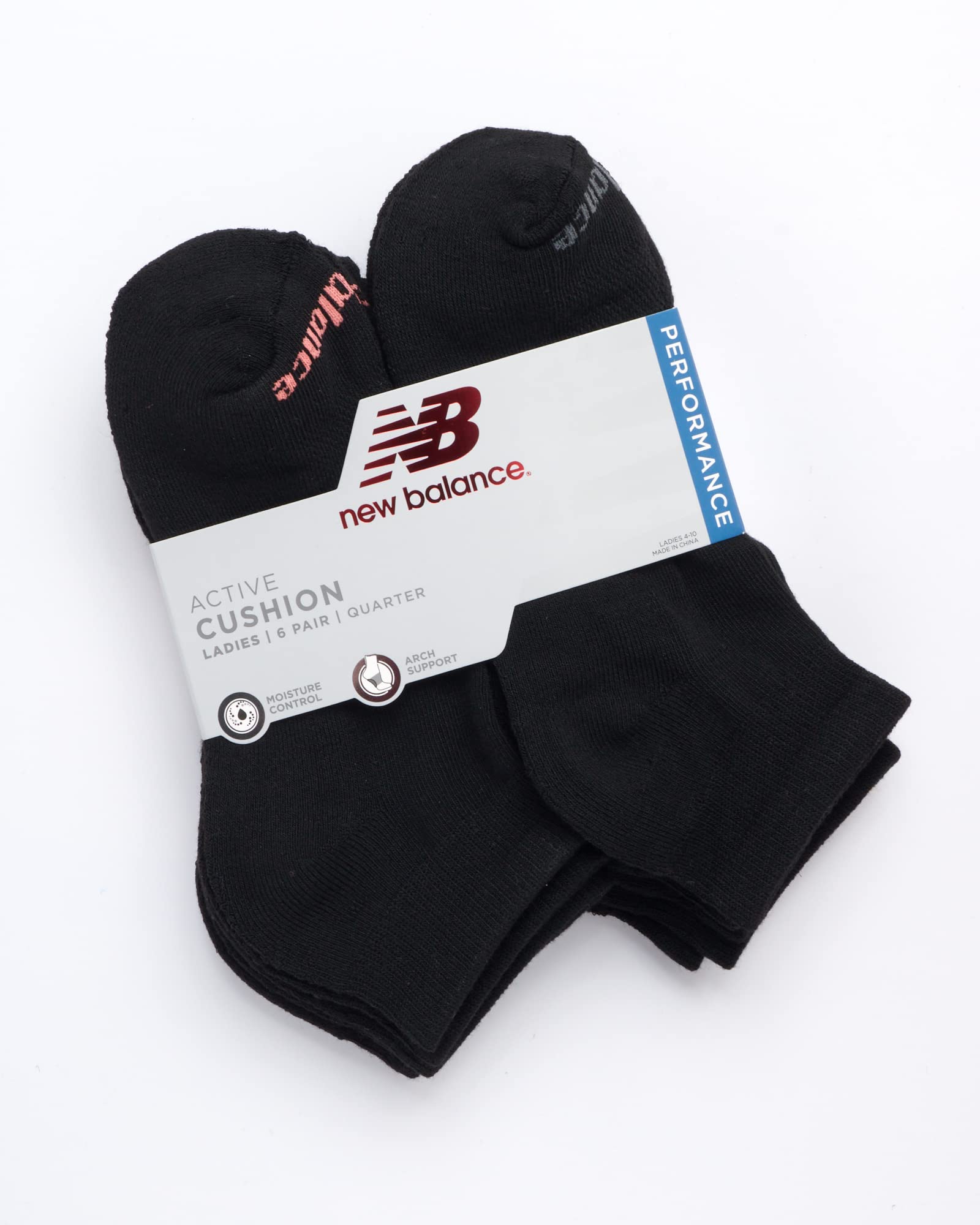 New Balance Women’s Athletic Socks - Cushioned Quarter Cut Ankle Socks (6 Pack), Size 4-10, White Mesh
