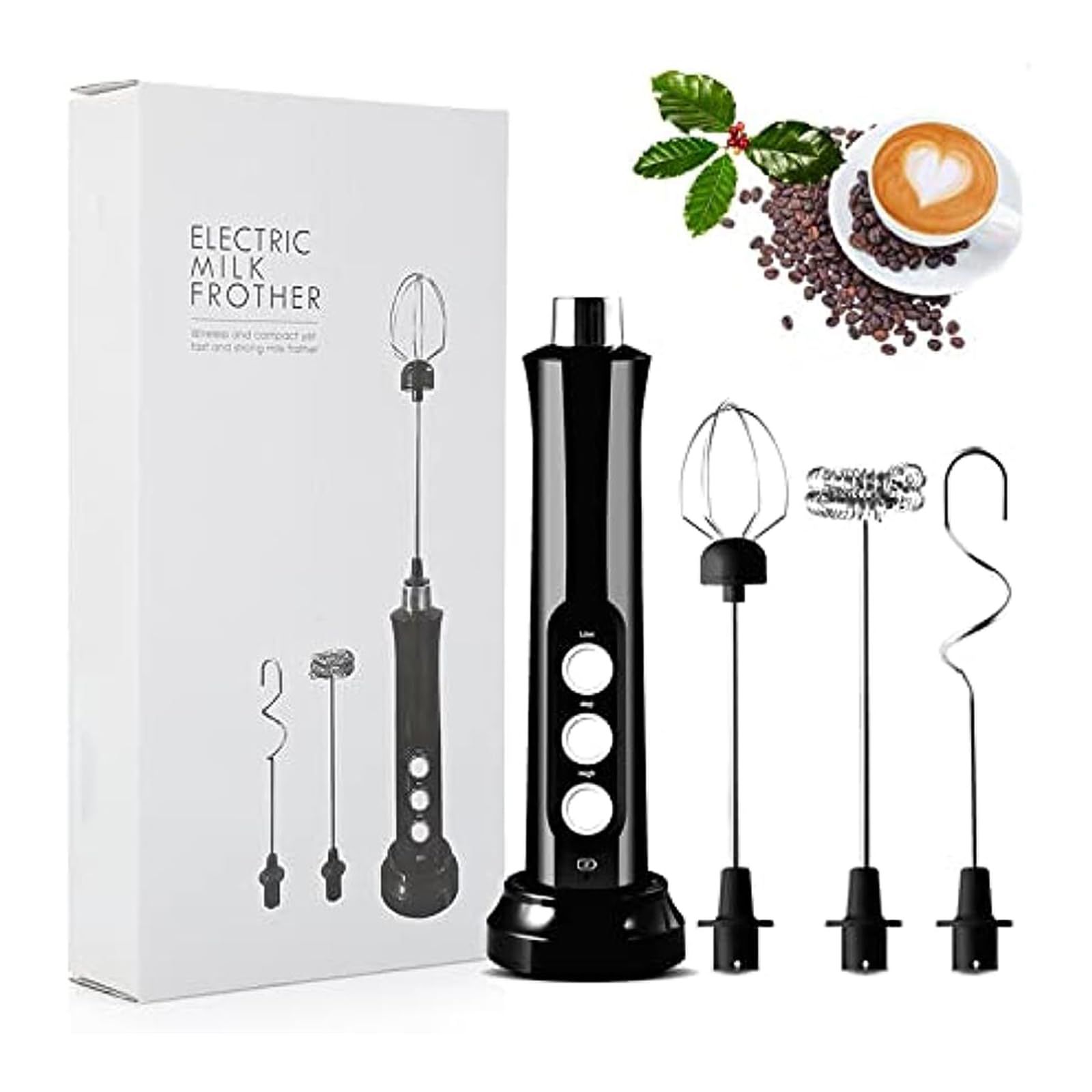 Milk Frother,3 Speeds Adjustable Two Charging Methods, 3 In 1 Handheld Electric Milk Frother,Suitable For Egg Milk Coffee (Black)