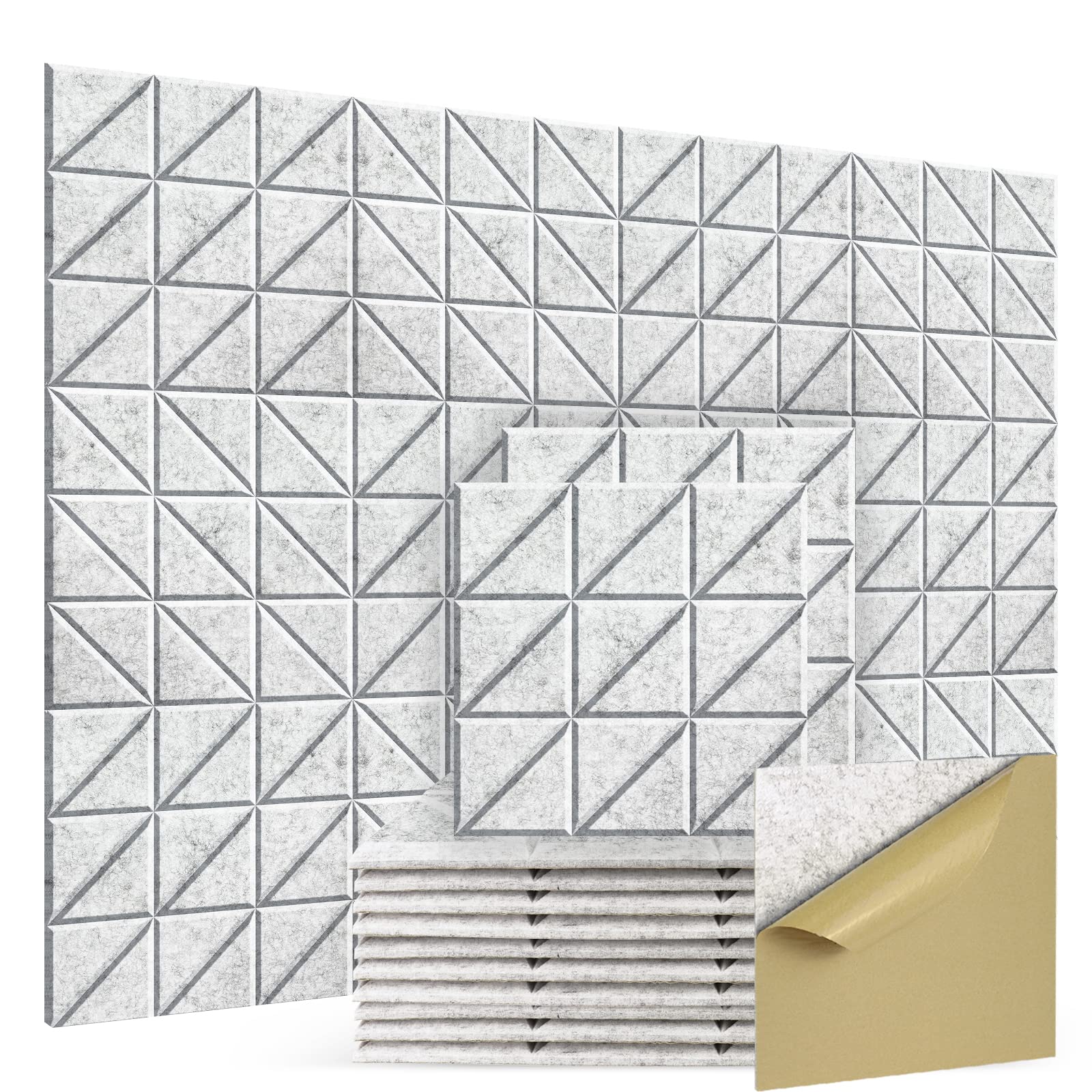 SHJADE Self-Adhesive Acoustic Panels, 12 Pcs 12" X 12" X 0.4" Sound Absorbing Panels, High Density Square Acoustical Wall Padding(Silver Grey)