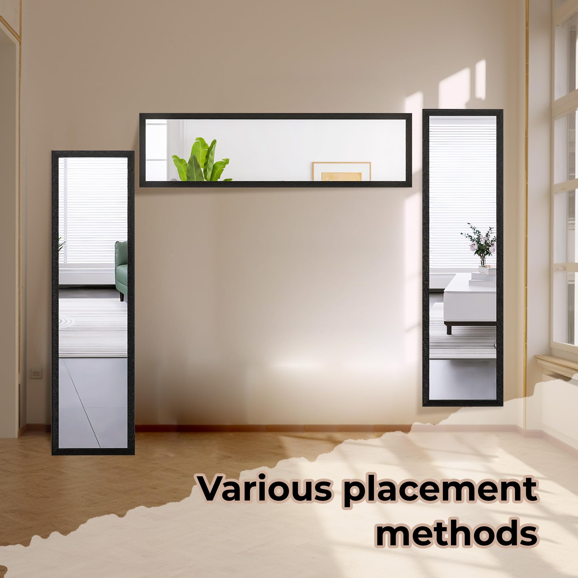 LFT HUIMEI2Y Door Mirror Full Length, Wall-Mounted Mirror Rectangle Tall with Engraving Frame for Bedroom, Living Room, Dressing Room, Black 50" x14"