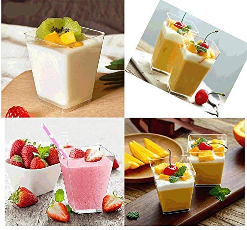 Sohapy 100 Pack 5.Oz Tall Square Food Grade Clear Plastic Dessert Tumbler Cups for Tiramisu,Cakes,Ice cream,Parfait, Dip, Sundaes,and Cookies (100)