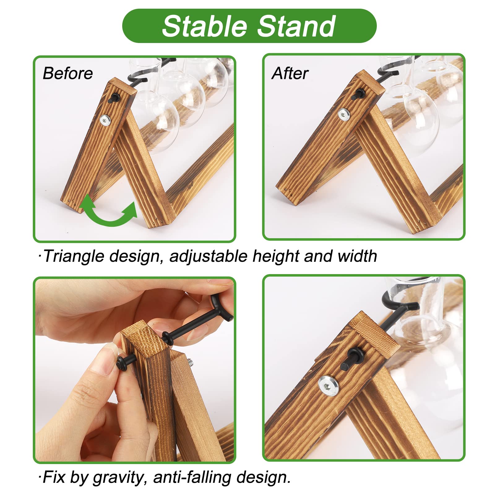 Plant Terrarium, Plant Propagation Stations with Wooden Stand, Gift for Women, Office Decoration - 5 Bulb Vase