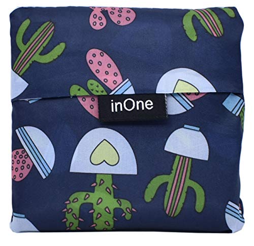 Reusable Grocery Bags Portable Fold Shopping Tote Bags with Pouch - Cactus 1 Pack