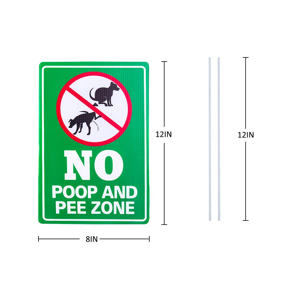 WaaHome Double Side No Poop and Pee Zone Yard Signs with Stakes, 8''X12'' No Pooping Dog Sign