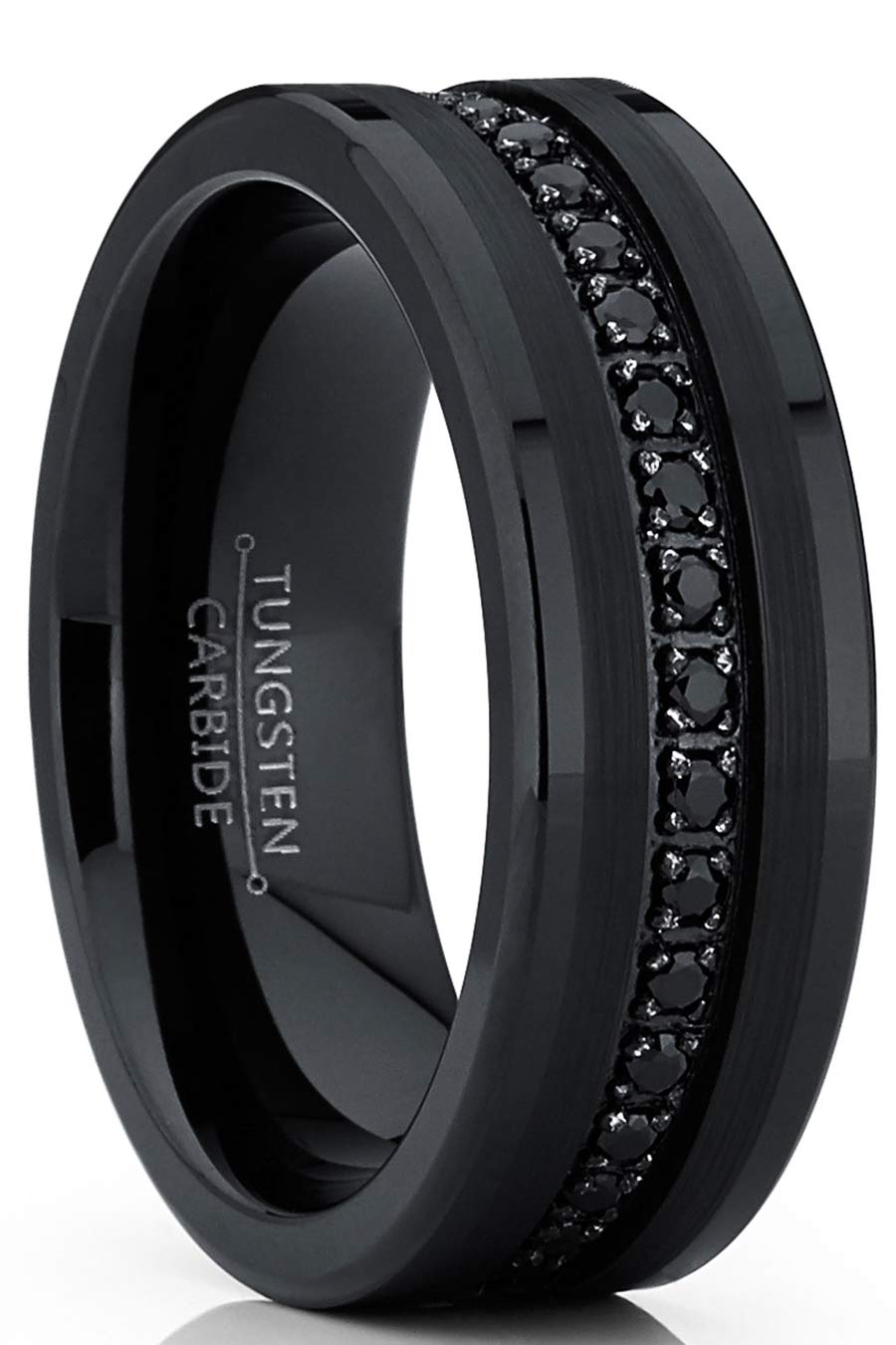 Metal Masters Co. Tungsten Carbide Black Wedding Band Eternity Ring, Cubic Zirconia Inlay Comfort Fit 10.5
