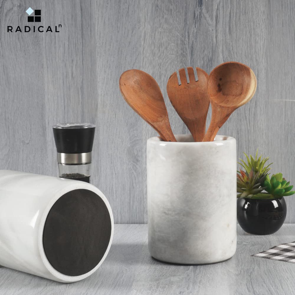 Radicaln Marble Utensil Holder Spoon Caddy Countertop White Handmade kitchen Utensils set organizer - 5.5"x6.5" Inch flatware chopstick Canister Utensil Holders β Home Accessories (WZ-03)