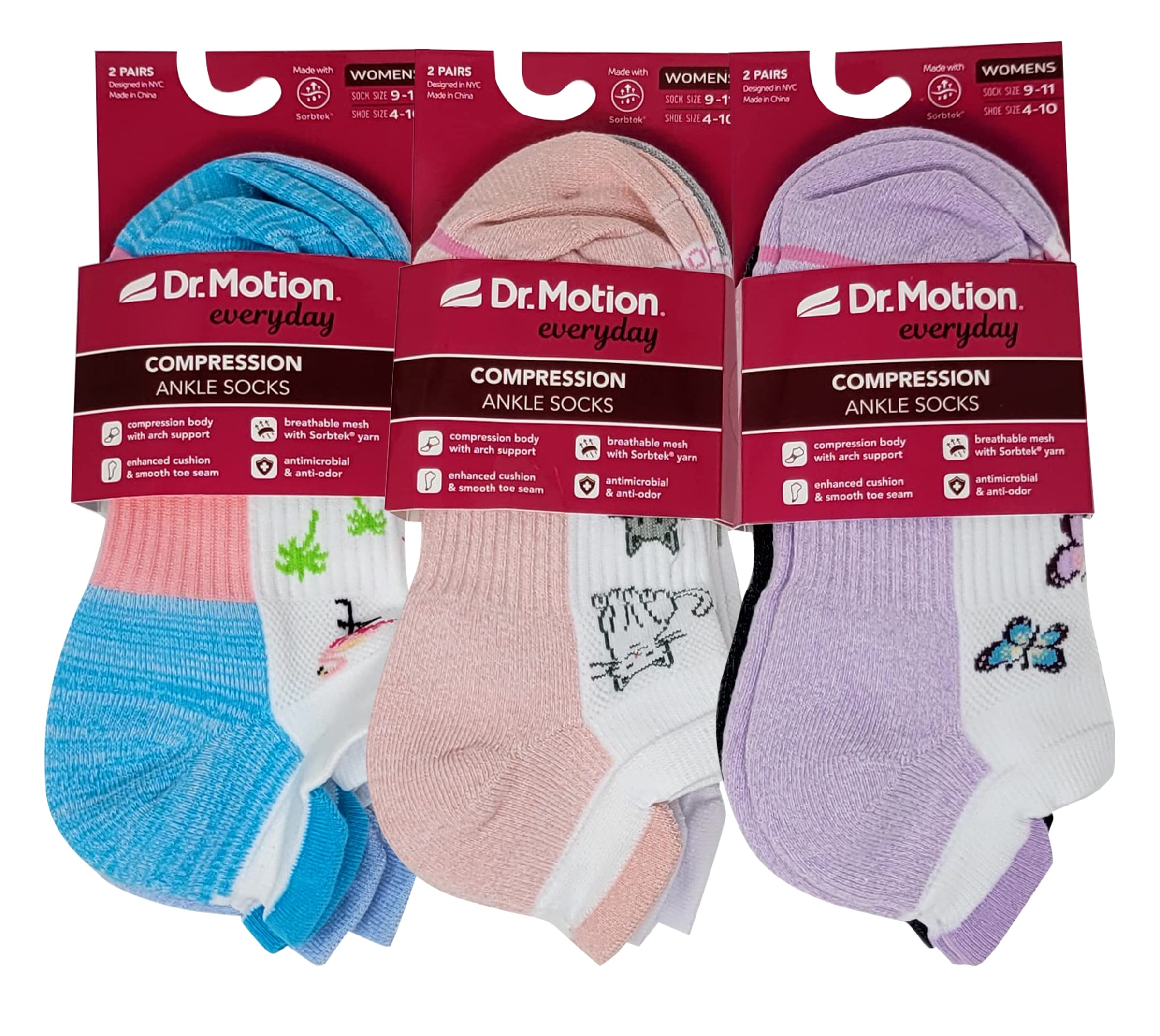 Motion Dr Women's 6pk Compression Low Cut Anklet Socks (9-11, Assorted)