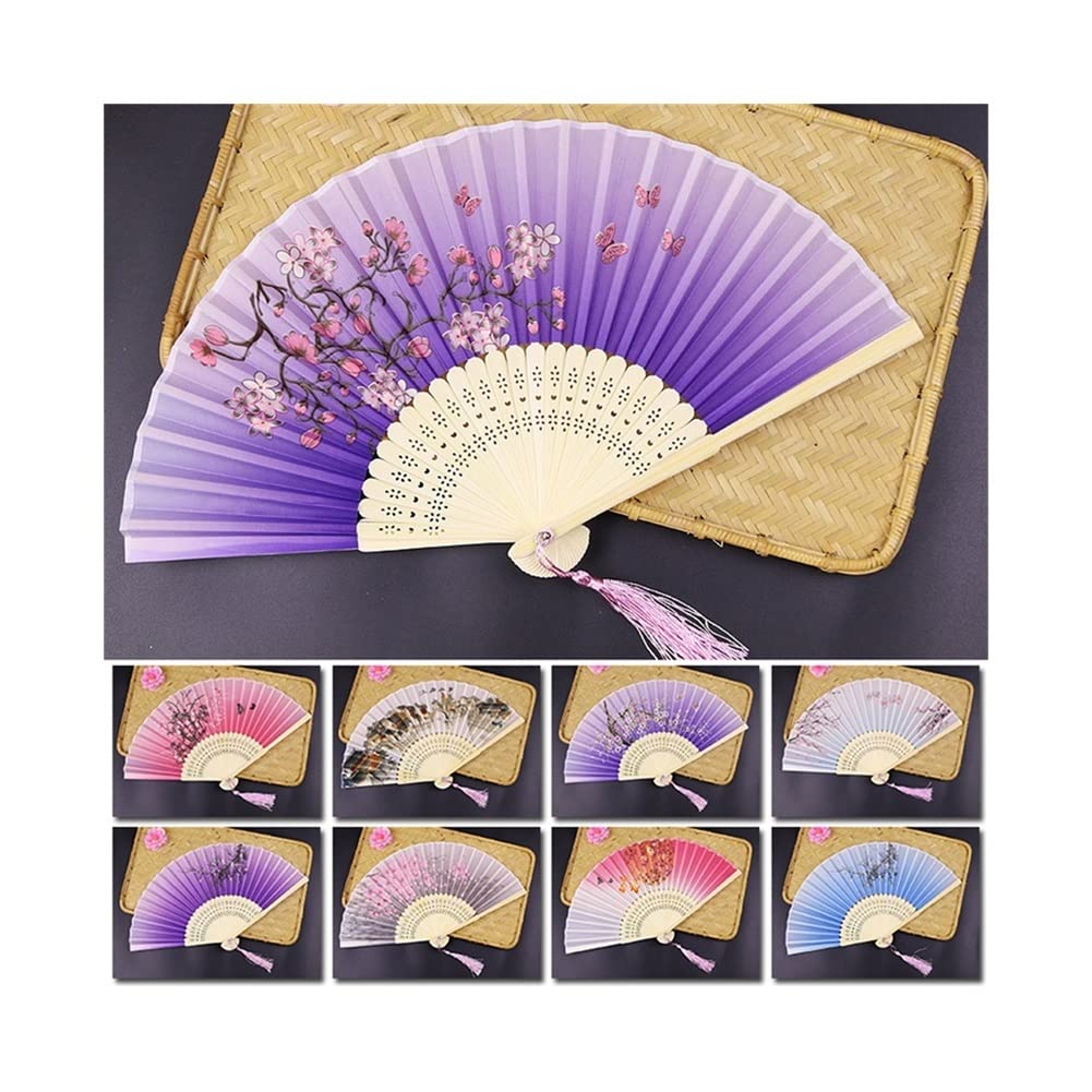 PBLCYUT Chinese Style Fan Pattern Folding Dance Wedding Party Lace Silk Folding Hand Held Flower Fan Women Photo Prop Tool Art Craft (Color : 11)