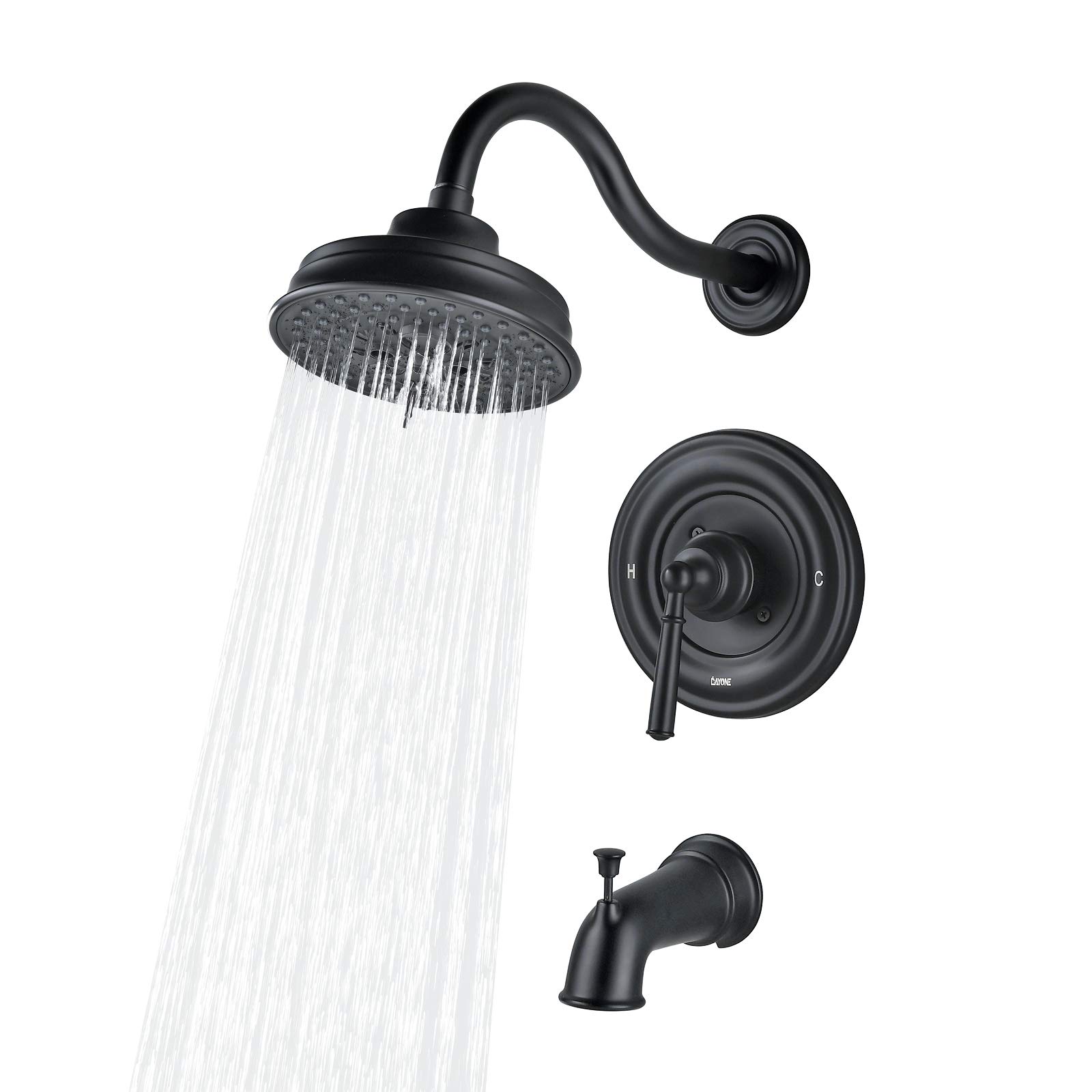 Matte Black Bathroom Shower Faucet Set Combo with Tub Spout & Valve, DAYONE Rainfall Shower System with 7-Function Spray Head High Pressure, Single Handle Bathroom Shower Trim Kit Wall Mount,DAY141MB