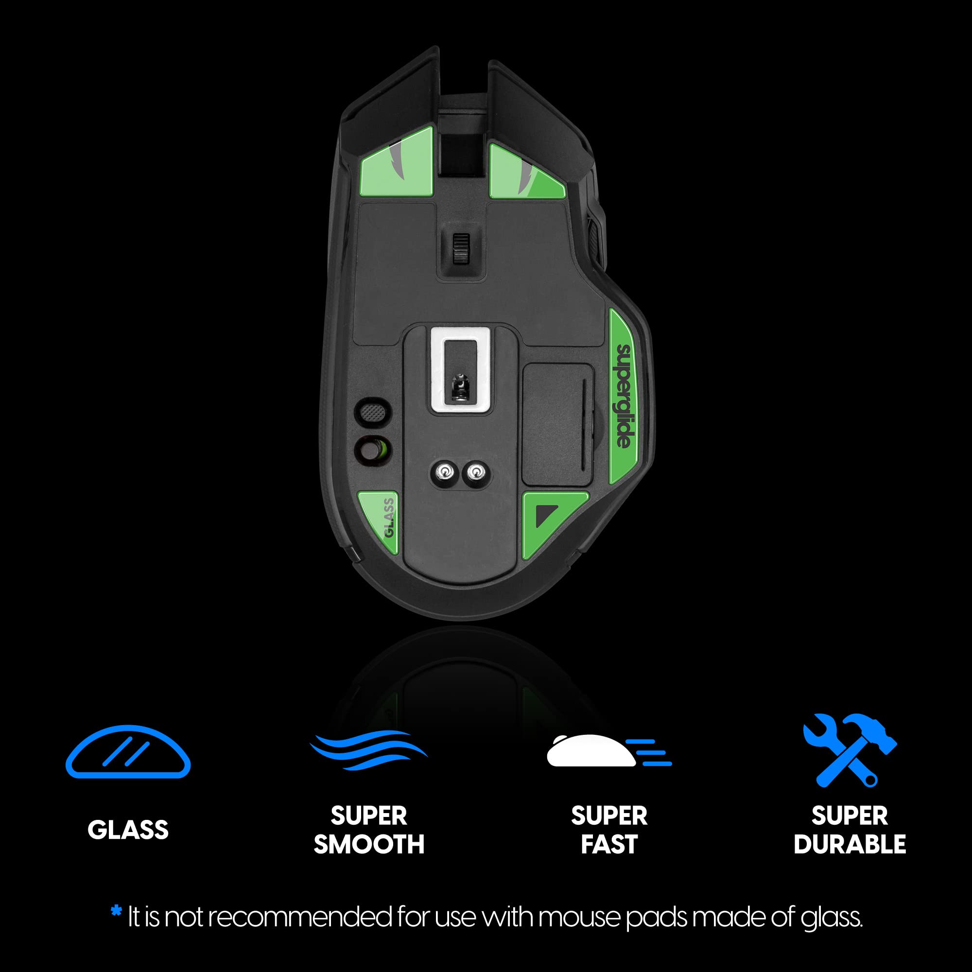 Superglide1 - Super Smooth Polished Surface Mouse Feet/Skates Made with Ultra Strong Flawless Glass Super Fast Smooth and Durable Sole for Razer Basilisk Ultimate [Green]