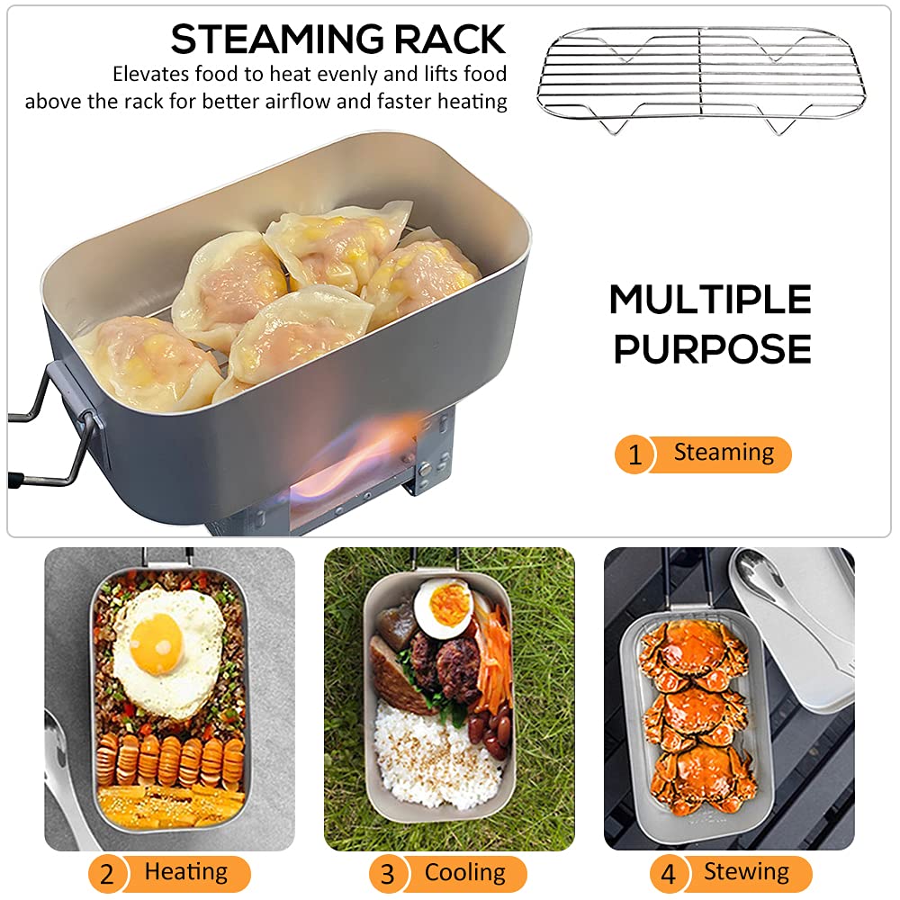 Lixada Mini Folding Stove Lunch Box Steaming Rack Combo Set for Picnic Camping Hiking Fishing Mountaineering