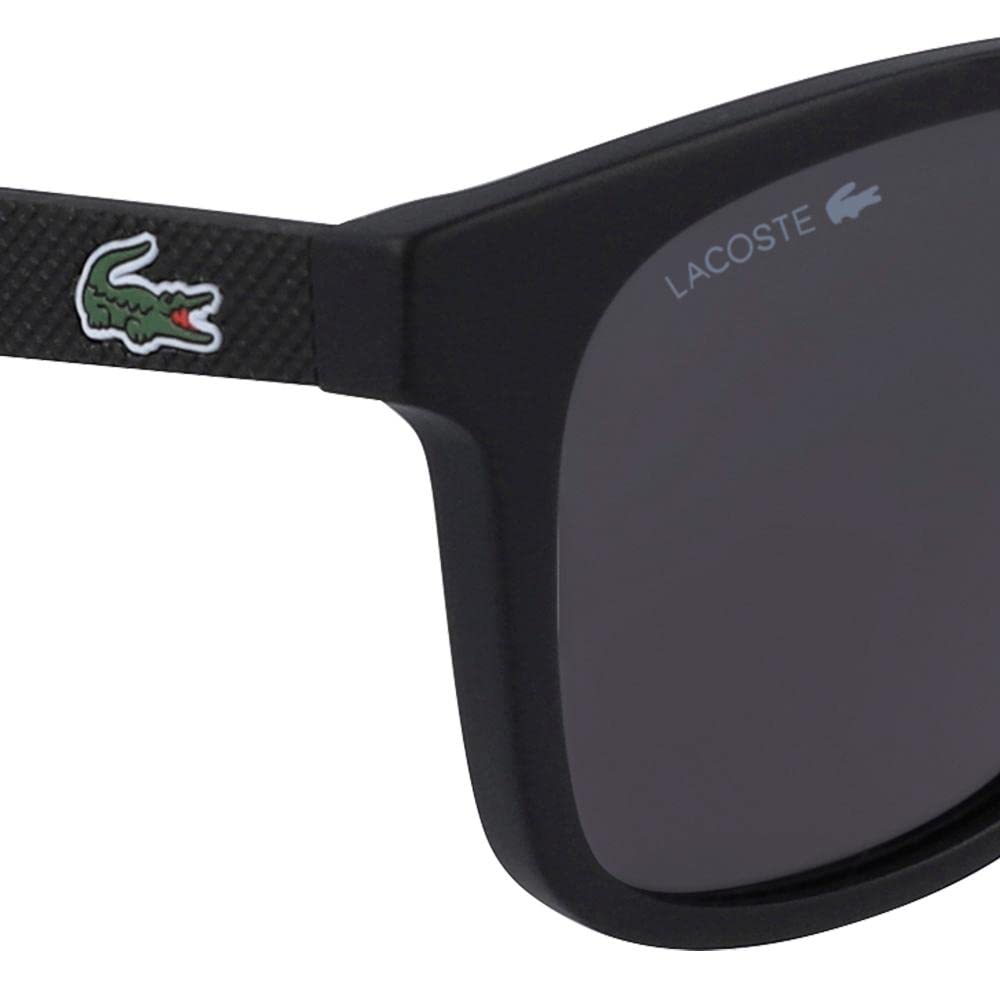 Lacoste Men's L884S Rectangular Sunglasses, Matte Black/Black Solid Smoke, 53 mm