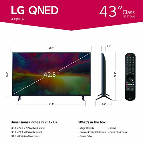 LG QNED75 Series 43-Inch Class QNED Mini-LED Smart TV 43QNED75URA, 2023 - AI-Powered 4K TV, Alexa Built-in, Black