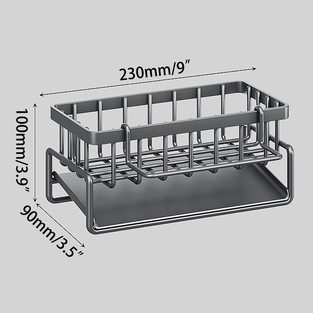 MINGFANITY Sponge Holder for Kitchen Sink with Drain Tray, Neat Kitchen Sink Caddy - Kitchen Sink Organizer - Quick Draining(Matte Black)